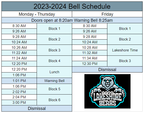 Office Hours & Bell Times - Lakeshore School